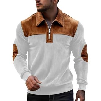 Generic Pull c&ocirc;tel&eacute; r&eacute;tro pour homme, col montant patchwork quart de fermeture &eacute;clair, sweat-shirt d&eacute;contract&eacute; &agrave; fermeture &eacute;clair 1/4, blanc, XXL