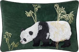 Riva Paoletti Chuan Tranquil Panda Samtkissen mit Polyesterfüllung - Smaragd - 40 x 60 cm