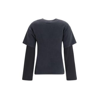 Courr&egrave;ges Logo-Embroidered Layered Sleeve T-Shirt - Black