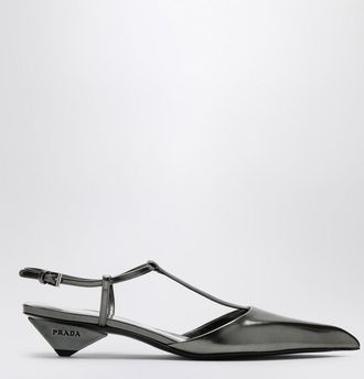 Prada Anthracite grey patent leather slingback pumps