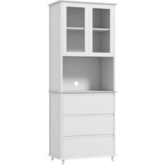 HOMCOM Homcom - Buffet haut de cuisine 2 portes vitr&eacute;es &eacute;tag&egrave;re niche 3 tiroirs dim. 68L x 38l x 172H cm mdf blanc
