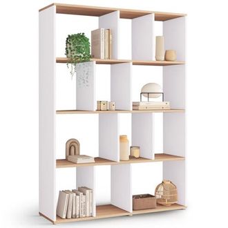 IDMarket Etag&egrave;re biblioth&egrave;que JENA 4 Niveaux Blanc et Effet Bois 143 cm