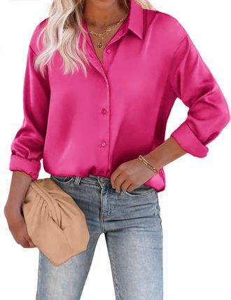 Beyove Damen Bluse V-Ausschnitt Hemd Langarm Elegant Lässige Oberteile Knopfleiste Hemdbluse Arbeit Einfarbig Langarmshirt