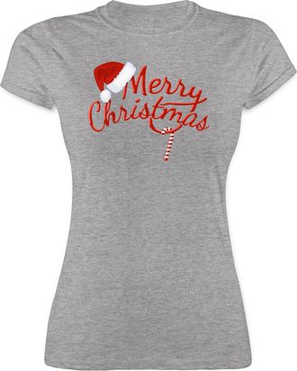 Shirtracer Shirt Damen - Weihnachten Geschenke Bekleidung - Merry Christmas Zuckerstange I Weihnachtsmotiv - XXL - Grau meliert - weihnachtsdamenpullover weihnac