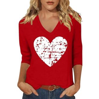 Generic T-shirt d&eacute;contract&eacute; &agrave; manches courtes et col en V pour femme - Coupe ample - Confortable - Respirant - Doux - Pour un usage quotidien, Rouge, 3XL