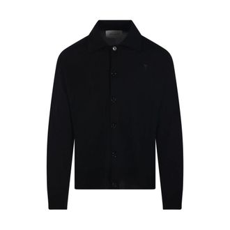 Ami ADC Cardigan mit Hemdkragen aus Merinowolle - - Knitwear - Herren - Schwarzk - S