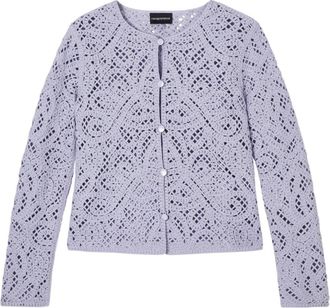 Emporio Armani Femme, Pulls, Violet, Taille: 46 FR Veste en tissu brod&eacute; Macram&eacute; Cornely