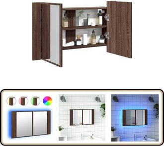vidaXL Vidaxl - LED-Spiegelschrank Braun Eichen-Optik 80x12x45 cm Acryl - LED-Spiegelschrank - Badezimmerspiegel - Holzwerkstoffschrank - rgb Beleuchtung