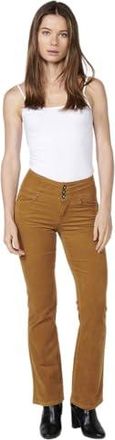 Kor&ouml;shi Pantalon en velours c&ocirc;tel&eacute; 5 poches ajust&eacute;, effet push-up et style corset avec ceinture camel pour femme, couleur camel, marron, 38