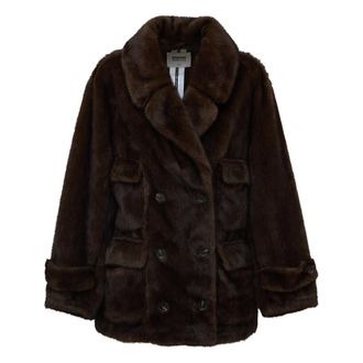 S.W.O.R.D 6.6.44 S.w.o.r.d 6.6.44 - Veste mi-longue &agrave; double boutonnage en fausse fourrure - Femme - Vestes - Brun - Taille: 36 FR