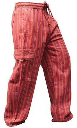 Shopoholic Fashion Unisex Vielfarbige-Streifen Marlene-Hosen-Sidepocket Hippy Hose - Maroon Mix, 3XL
