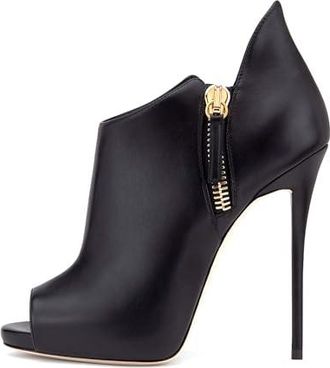 Generic Bottines à Talons Aiguilles et Bout Ouvert pour Femmes, Sandales Sexy à Talons Hauts avec Fermeture éclair Latérale Bottines Courtes en Cuir Grande Ta