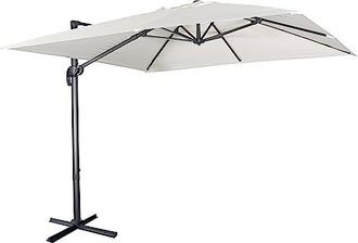 Alice's Garden Parasol d&eacute;port&eacute; carr&eacute; 3x3m haut de gamme - Falgos - Ecru - Parasol excentr&eacute; inclinable. rabattable et rotatif &agrave; 360&deg;