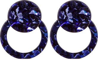 Generic Boucles doreilles r&eacute;tro pour Les Femmes, Mode Double Ronde Creux g&eacute;om&eacute;trique Acrylique Oreille doreille dormeuses Bijoux de Femmes - Bleu &eacute;l&eacute;gant et p