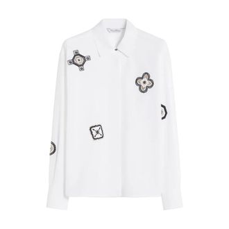 Max Mara Femme, Blouses et Chemises, Blanc, Taille: 34 FR Chemise en popeline brod&eacute;e