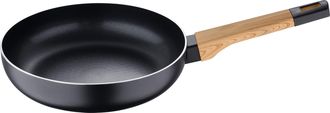 Bergner Earth Black | Sartén antiadherente de 28 x 6,4 cm | Fabricada en aluminio fundido | Mango ergonómico de madera | Utensilios de cocina | Para todos los