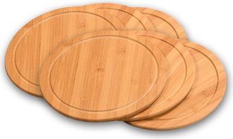 KESPER 50242-71 / 6er Set Fleischteller mit Saftrille, Bambusteller, Küchenteller, Bambus, Durchmesser:250 mm