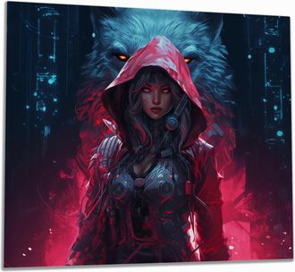 Wallario Herdabdeckplatte/Spritzschutz aus Glas, 1-teilig, 60x52cm mit 8mm hohen Füßen, für Ceran- und Induktionsherde, Schattenwolf und Kriegerin