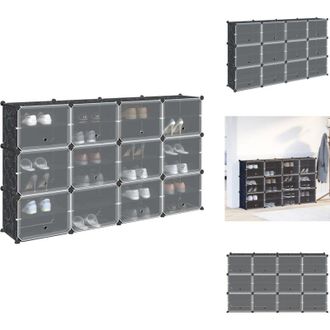 vidaXL Vidaxl - Regalsystem mit 12 W&uuml;rfeln und T&uuml;ren Schwarz pp - W&uuml;rfelregal - W&uuml;rfelregale - Regalsystem - W&uuml;rfel Regalsystem