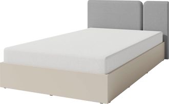 Mirjan24 Jugendbett Lonitz LZ14, Polsterbett 120x200 cm mit Bettkasten, Bett mit & Lattenrost, Kopfteil gepolstert (Sandbeige/Portland Ash)