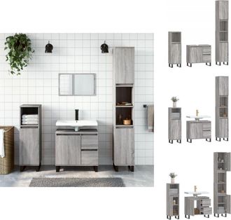 vidaXL Badezimmerm&ouml;bel-Sets - Living 3-tlg. Badm&ouml;bel-Set Grau Sonoma Holzwerkstoff