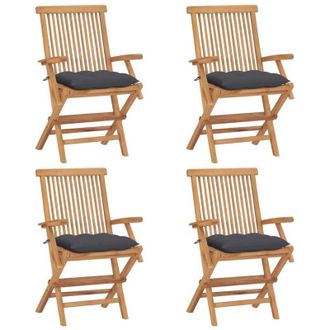 vidaXL Vidaxl - Chaises de jardin avec coussins anthracite 4 pcs Bois de teck