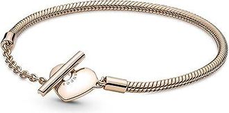Pandora Pandora Moments Bracelet maille serpent Coeur en métal plaqué or rose 14 carats, fermoir en T, 18