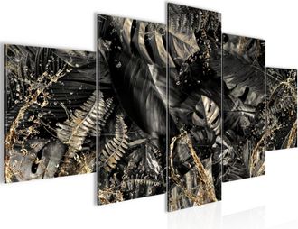 Runa Art Bild Wohnzimmer Schlafzimmer B&uuml;ro Abstrakt 5 Teilig Schwarz Bl&auml;tter Wandbilder auf Vlies Leinwand 059253b