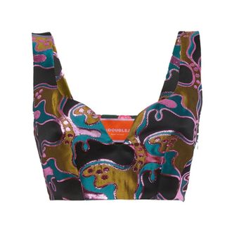 La DoubleJ Schimmerndes Jacquard Crop Top - - Tops - Damen - Mehrfarbig - XL