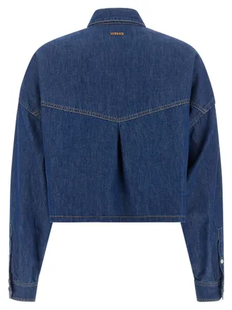 Versace Cotton Denim Cropped Shirt - Blue
