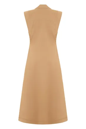 Veronica Beard Womens Midi Dress Cotton-Blend Khaki Viscose