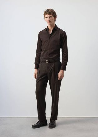 Mango Chemise slim fit en velours milleraies marron - Homme - XXL - MANGO MAN