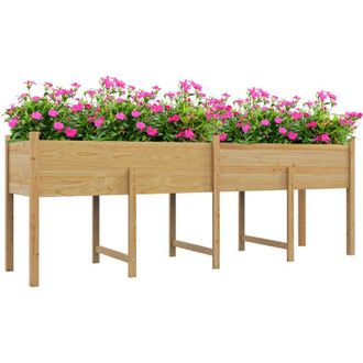 OUTSUNNY Jardini&egrave;re sur pied potager grande taille inserts dirrigation + feutre de drainage inclus bois sapin pr&eacute;-huil&eacute;