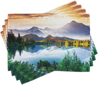 Abakuhaus Natur Platzmatten, Winter-Berge Morgen, aus Rutsch- und Farbfesten waschbarer Stoff für das Esszimmer, Mehrfarbig