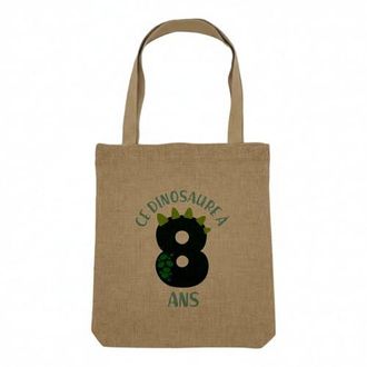 Fabulous Sac Shopping Tote Bag Aspect Lin - Ce Dinosaure &Agrave; 8 Ans Anniversaire Celebration Enfant Cadeau - Sac de Courses Toile Epaisse 360g Beige Naturel Cabas