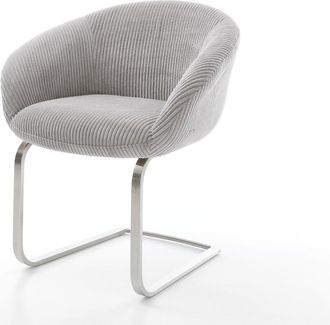 DELIFE Freischwinger Vinka-Flex mit Armlehnen Cord Silbergrau Freischwinger flach Edelstahl Taschenfederkern, Esszimmerstühle