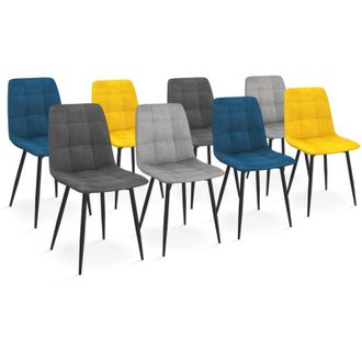 IDMarket Idmarket - Lot de 8 chaises mila en velours mix color bleu x2, gris fonc&eacute; x2, gris clair x2, jaune x2