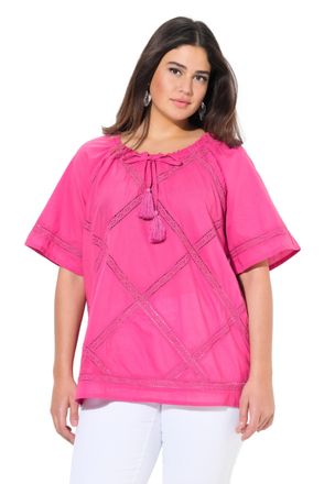 Ulla Popken Damen große Größen Übergrößen Plus Size Bluse, Häkel-Spitzenbänder, Rundhals, Halbarm kräftiges pink 58+ 837560800-58+
