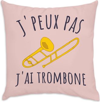 Fabulous Kissen aus Samt, Rosa, Motiv: JPeux Pas JAi Posaune, Musik, Orchester, Kupfer, Jazz, 40 x 40 cm, samtige Haptik, Bezug und Kissen enthalten