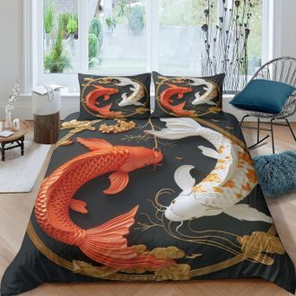 Generic Tier E Fische Bettw&auml;sche Set Kinderbettw&auml;sche 135X200 cm 3D Gedruckt Weich Glatt Mikrofaser Weiche Bettbezug 3 Teilig Mit Rei&szlig;verschluss + 2 Kopfkisse