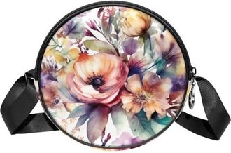 Generic Petit sac &agrave; bandouli&egrave;re rond pour femme, motif floral avec fermeture &eacute;clair, bretelles r&eacute;glables, style d&eacute;contract&eacute;, pour femmes et filles