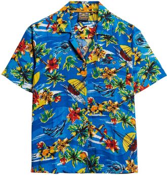 Superdry Damen Beach Resort Hemd Blauer Delfin Ozean 40