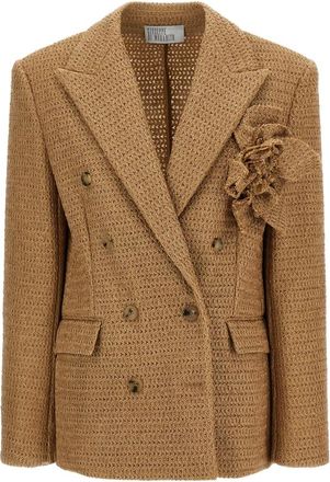 Giuseppe Di Morabito Femme, Vestes, Beige, Taille: 36 FR Blazer crois&eacute; en raphia tress&eacute;