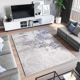 Tapiso Sky Teppich Kurzflor Modern Grau Beige Blau Meliert Verwischt Design Wohnzimmer Schlafzimmer Riss Abstrakt ÖKOTEX 200 x 300 cm