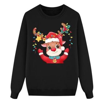 Generic 2026 Nouveau No&euml;l imprim&eacute; &agrave; manches longues sweatshirt vacances famille ensemble trois pi&egrave;ces sweat &agrave; capuche parent enfant tenue (style enfant), Noir