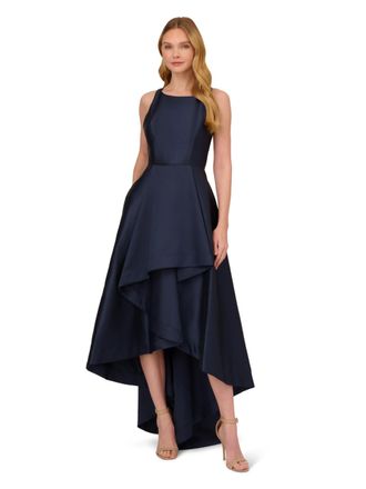 Adrianna Papell Damen Mikado High Low Gown Kleid f&uuml;r besondere Anl&auml;sse, Mitternacht/Ausflug, einfarbig (Midnight//Getaway Solids), 38