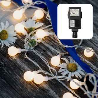 Hellum LED Kugel Lichterkette Warmweiß, Partybeleuchtung mit 100 LED Kugeln, IP44 Außen-Transformator und 8 Lichtmodi, außen & innen zu Weihnachten, Party-De