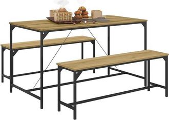 HOMCOM Ensemble de 3 tables de cuisine, table à manger avec 2 bancs pour 4 personnes, groupe de table, pour cuisine, salon, nature
