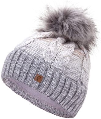 Faera Winterm&uuml;tze M&uuml;tze Damen warm gef&uuml;ttert mit Kunstfell Bommel-M&uuml;tze Fleecefutter Winter Strickm&uuml;tze Beanie, Farbe:Hellgrau