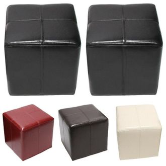 Mendler 2x tabouret pouf d&eacute; Onex, cuir, 36x36x36cm - noir